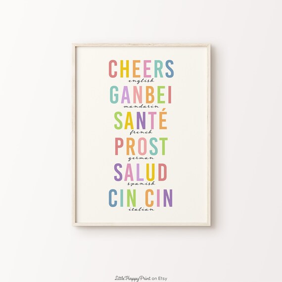 Cheers in Different Languages Print Bar Cart Colourful | Etsy
