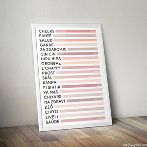Cheers in Different Languages Print | Pink Beige Typography Fun Home ...