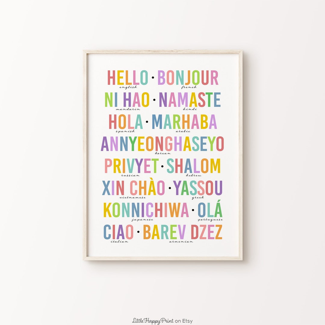 Hello in Different Languages Print | Colourful Rainbow Typography ...