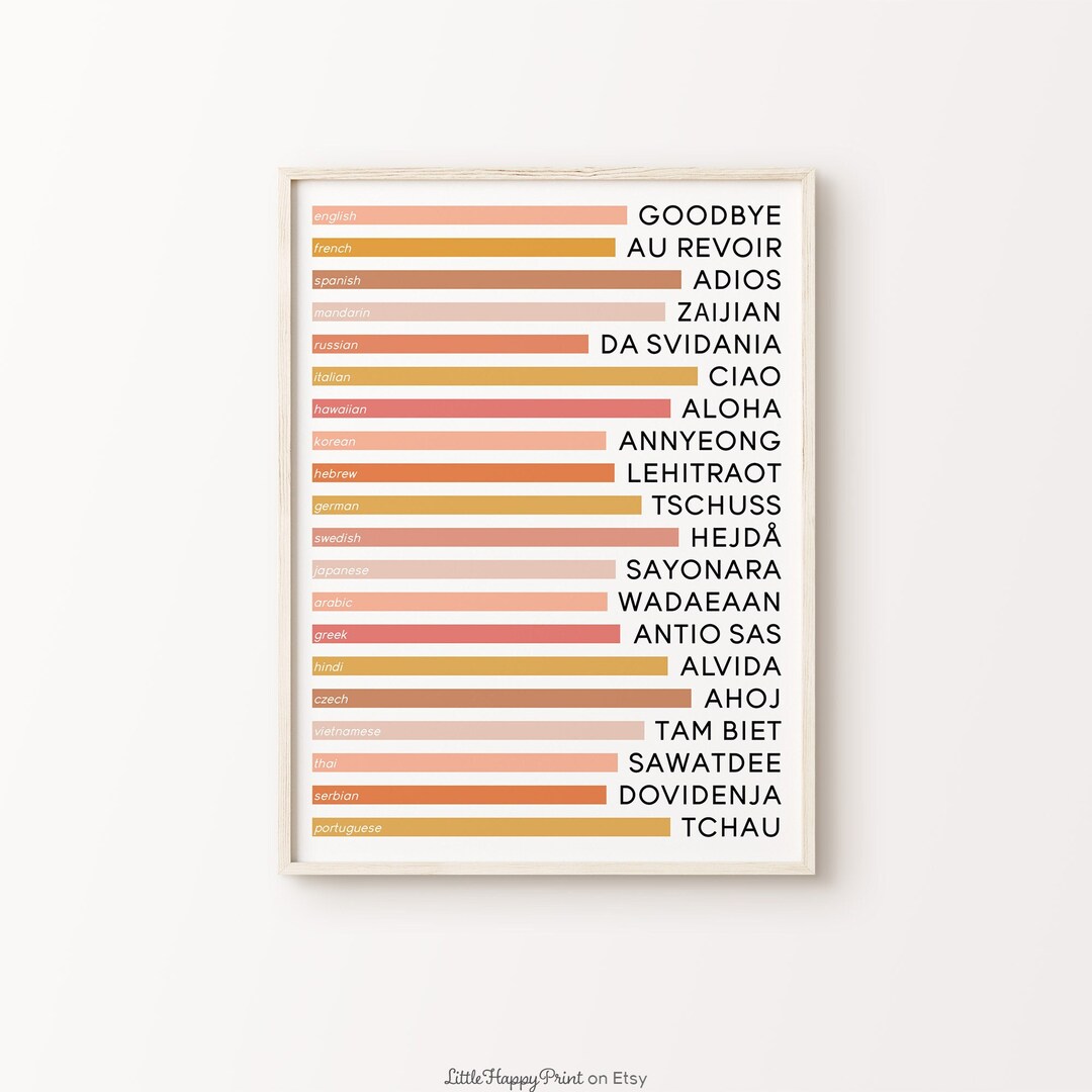 Goodbye in Different Languages Print Boho Typography Home Decor Office ...