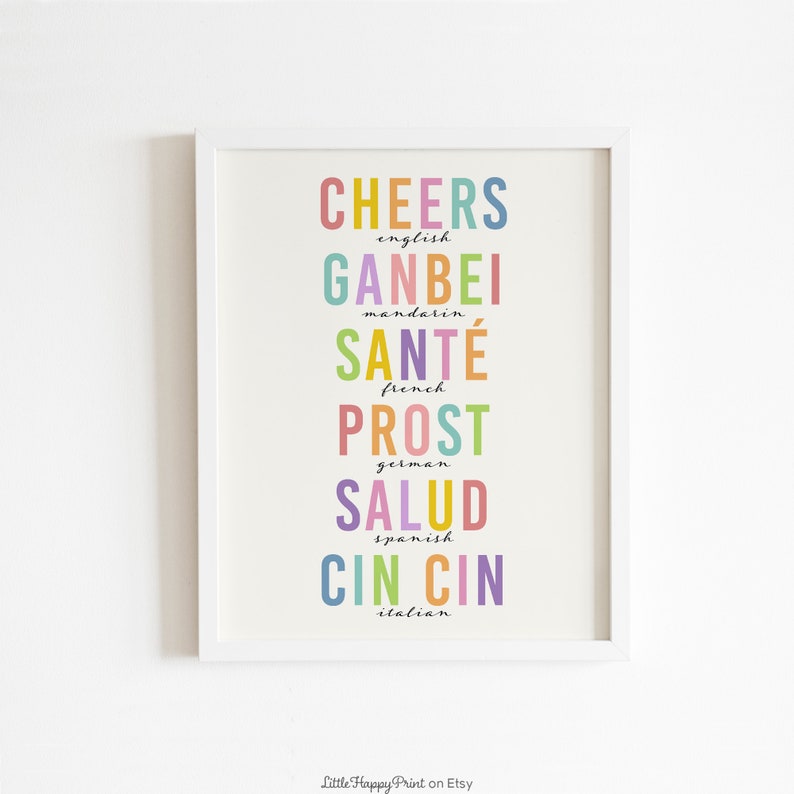 Cheers in Different Languages Print Bar Cart Colourful - Etsy