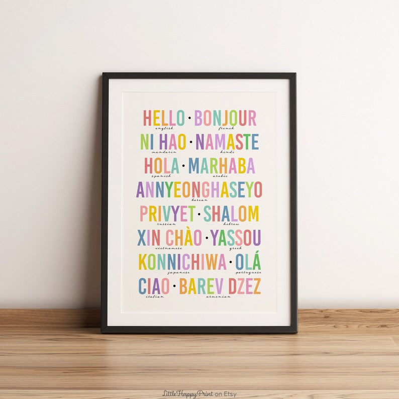 Hello in Different Languages Print Colourful Rainbow - Etsy
