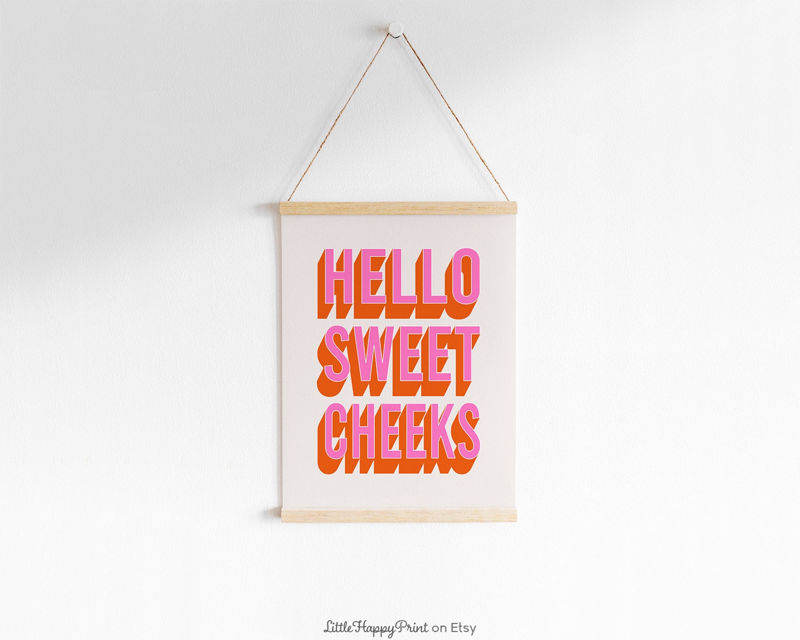 Hello Sweet Cheeks Print | Pink Orange Beige Bathroom Retro Cute ...