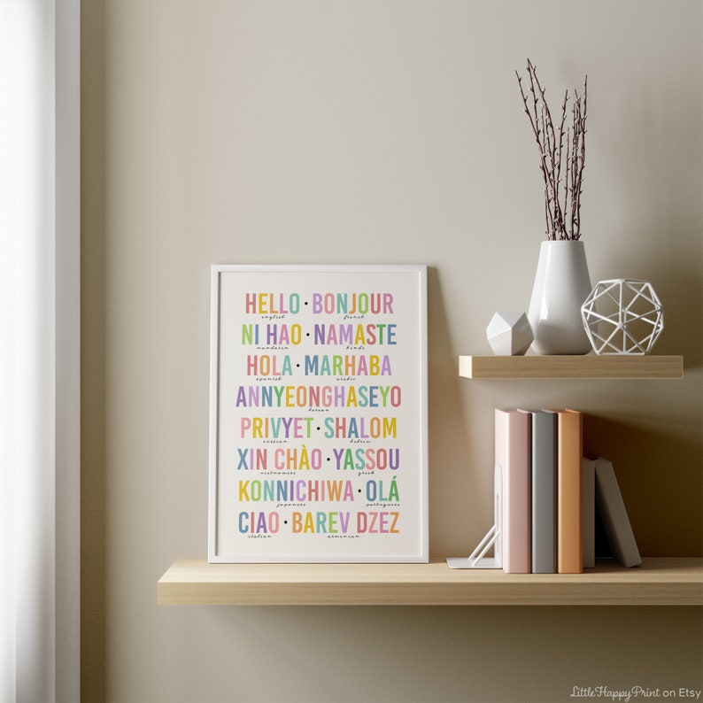 Hello in Different Languages Print Colourful Rainbow - Etsy