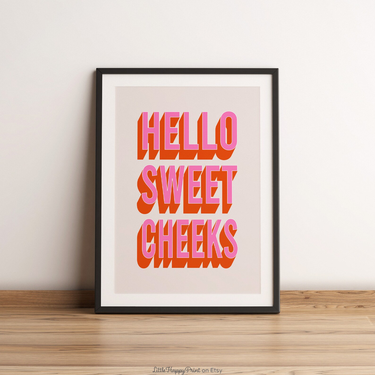 Hello Sweet Cheeks Print | Pink Orange Beige Bathroom Retro Cute ...