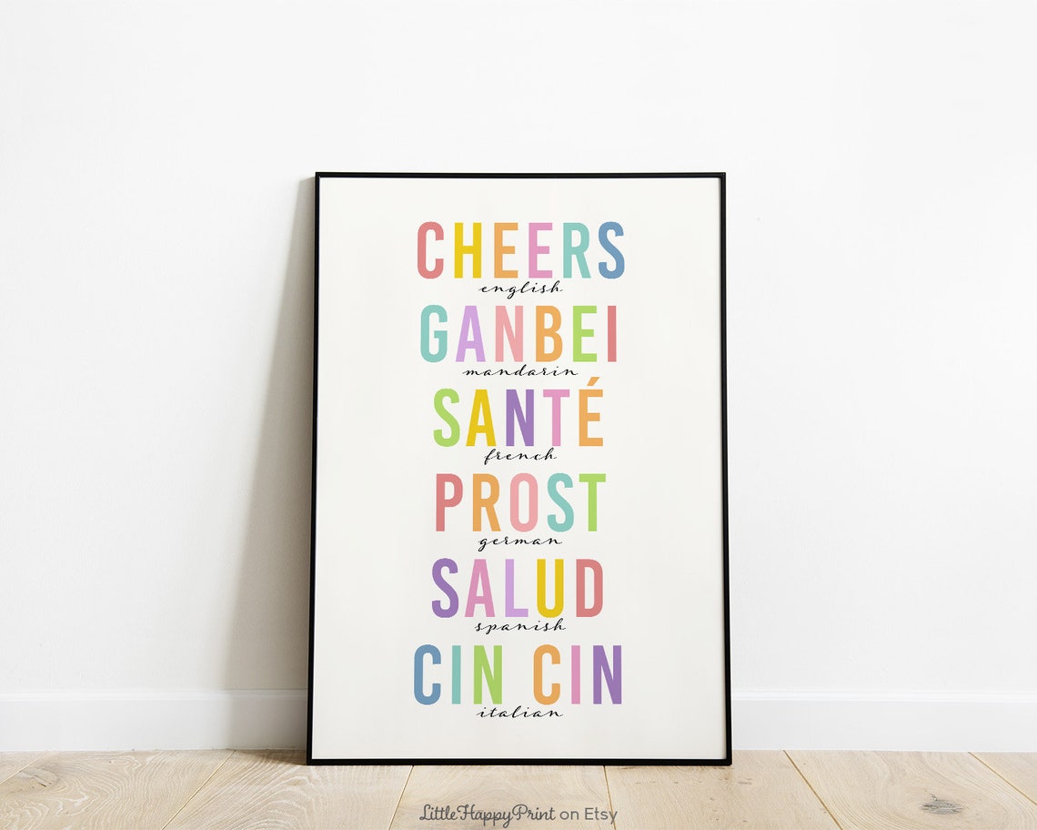Cheers in Different Languages Print Bar Cart Colourful - Etsy