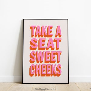 Take A Seat Sweet Cheeks Print | Pink Orange Beige Bathroom Retro Cute ...