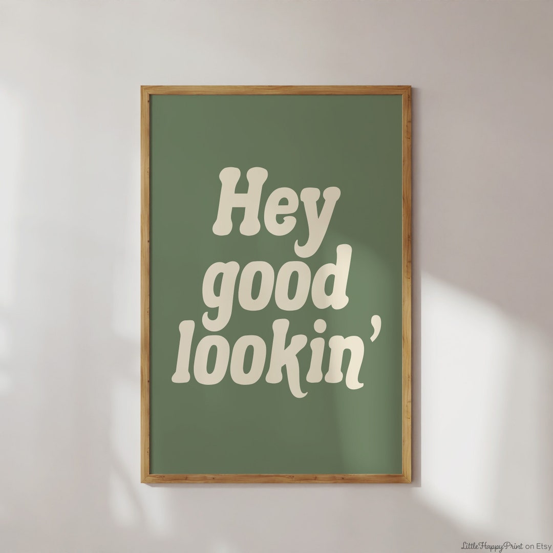 Hey Good Lookin' Print Sage Green Cream Beige Positive Bathroom Retro ...