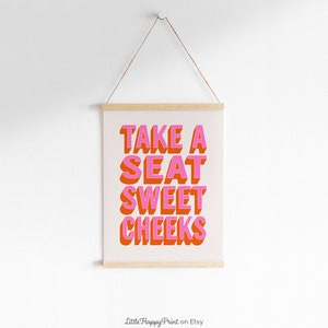 Take A Seat Sweet Cheeks Print | Pink Orange Beige Bathroom Retro Cute ...
