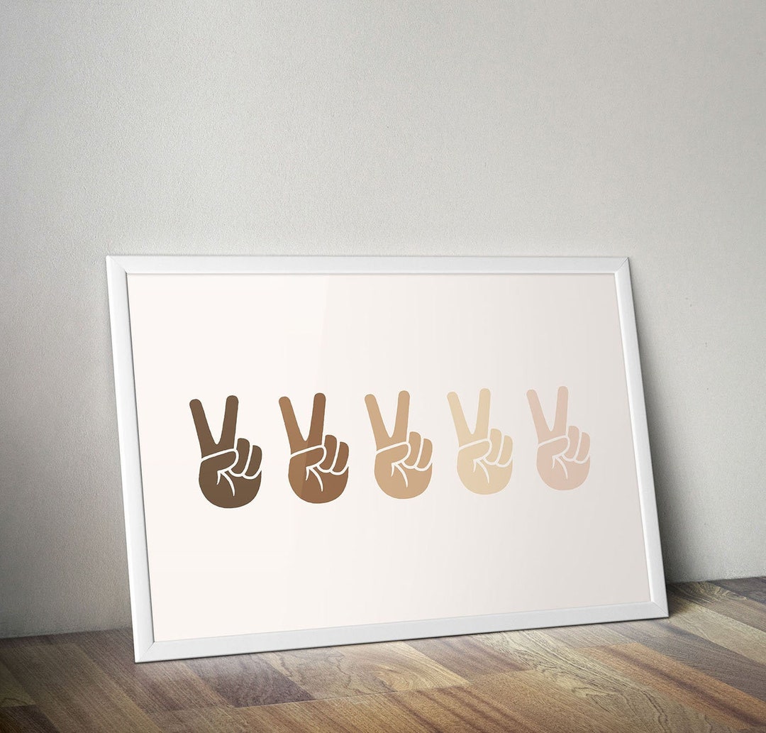 Diversity Art Print Peace Sign Fingers Hands Equality Inclusive Multi ...