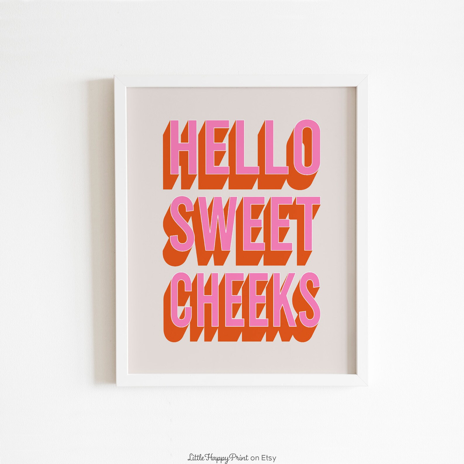 Hello Sweet Cheeks Print | Pink Orange Beige Bathroom Retro Cute ...