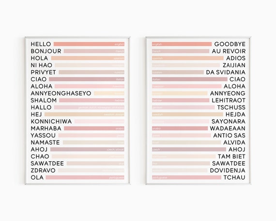 Set of 2 Hello & Goodbye in Different Languages Print Neutral | Etsy