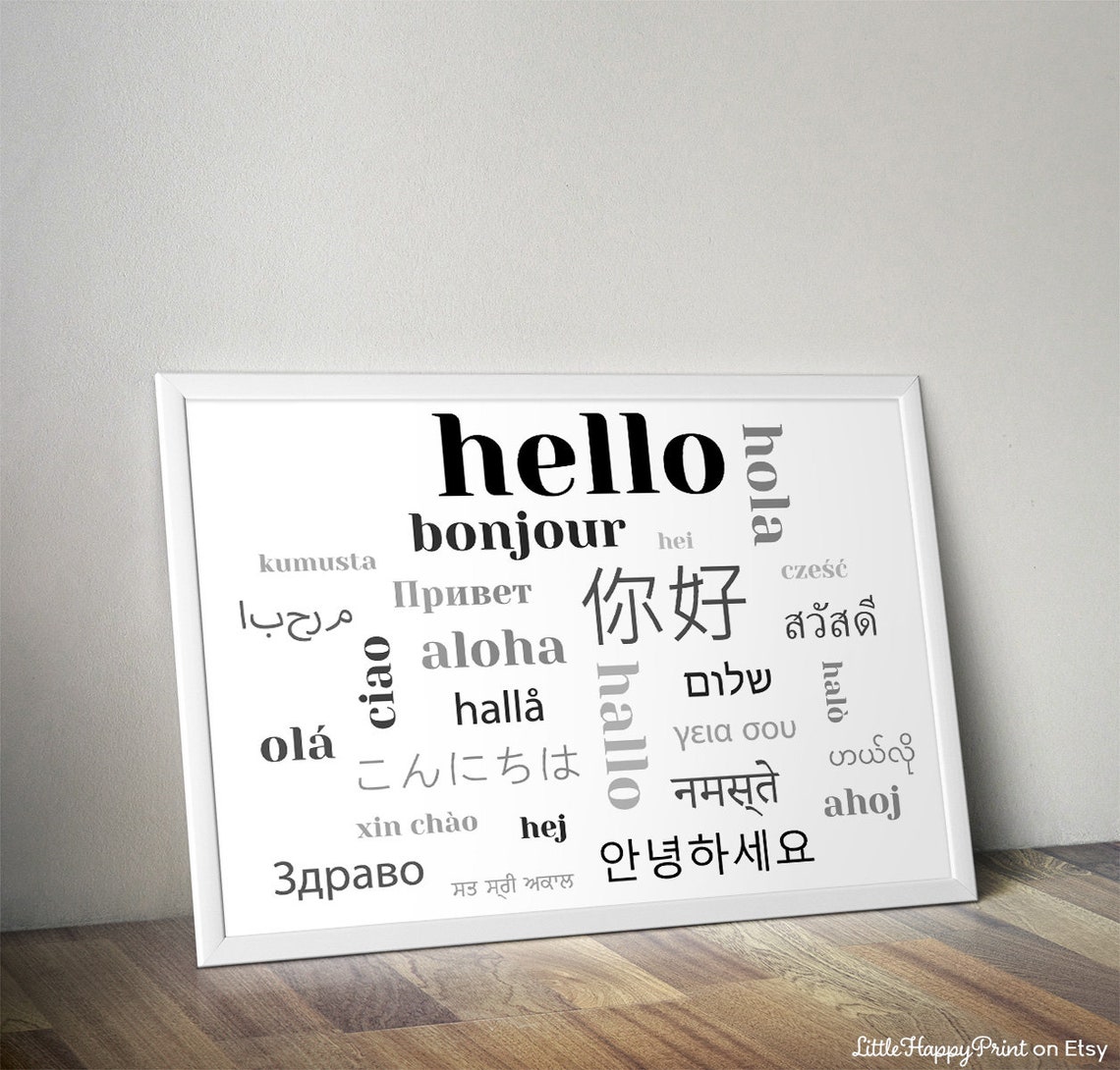 Hello in Different Languages Print Typography Entryway Travel | Etsy