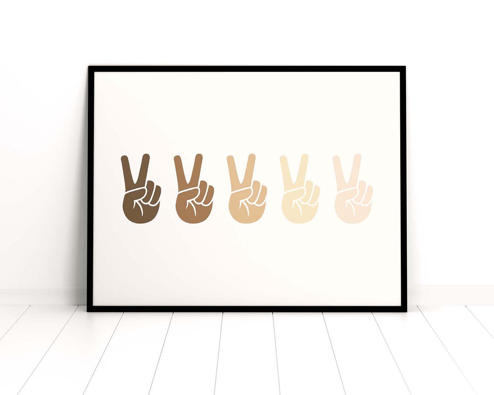 Diversity Art Print Peace Sign Fingers Hands Equality Inclusive Multi ...
