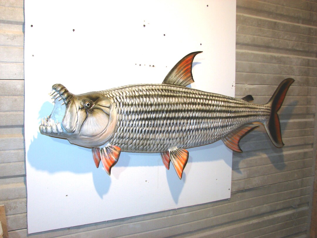 53" African Tigerfish Hand Carved Sculpted Replica Mount Wall Art ...