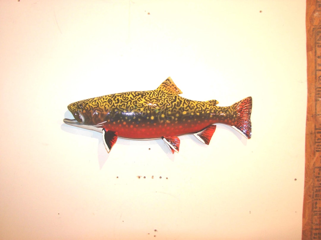 24" Brook Trout Hand Carved Replica Wall Mount Sculpture Taxidermy ...
