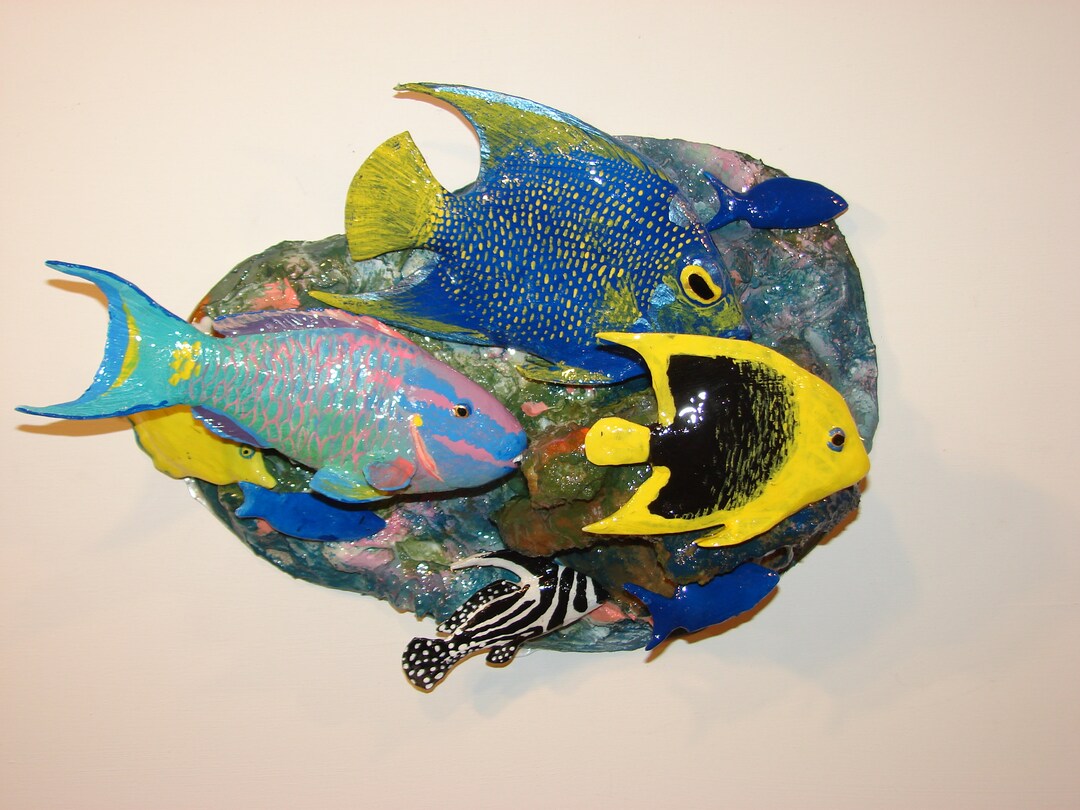 Parrotfish Angelfish Rock Beauty Reef Wall Sculpture Hand Carved ...
