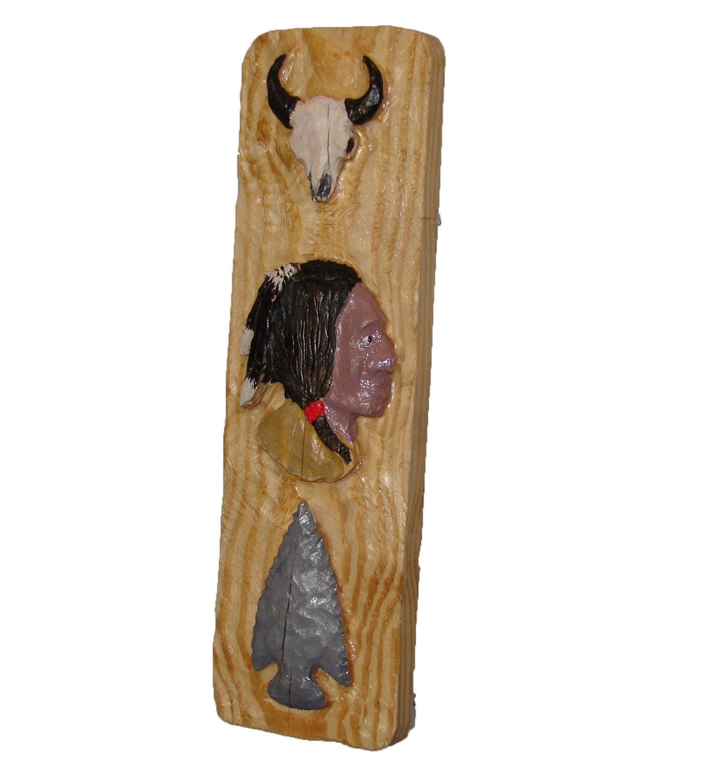 Hand Carved Native American Themed Wall Art Chainsaw Carving Arrowhead ...