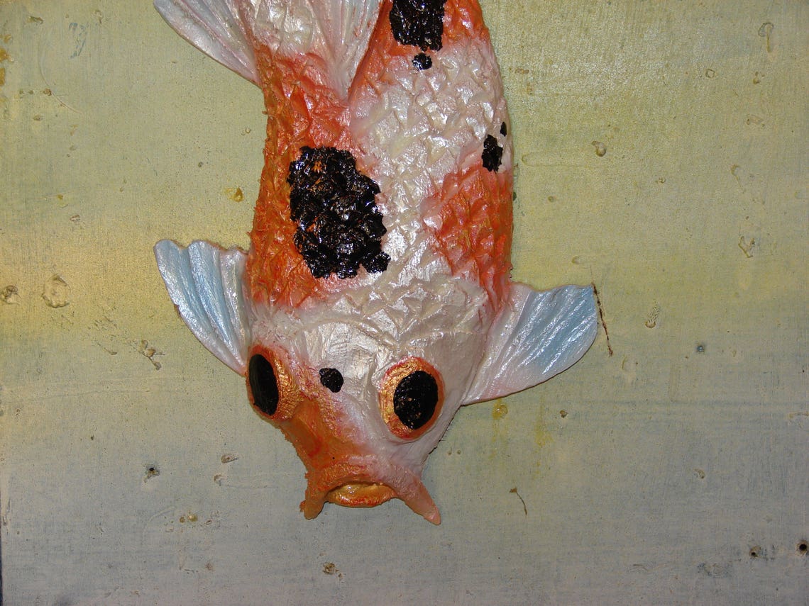 Carved Koi Japanese Carp Wall Art Goldfish Garden Pond Asian Calico ...
