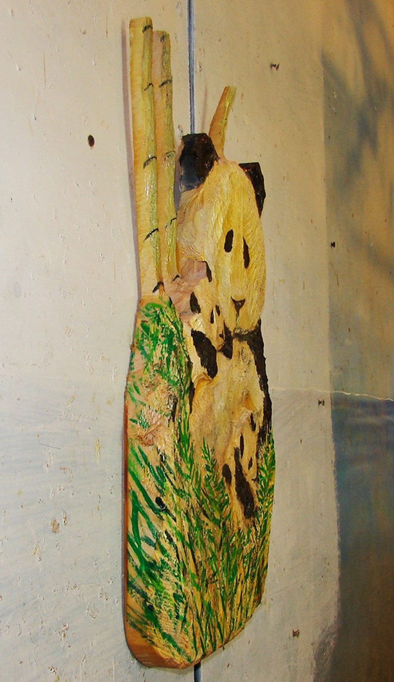 Chainsaw Carved Panda With Cubs in Bamboo - Etsy