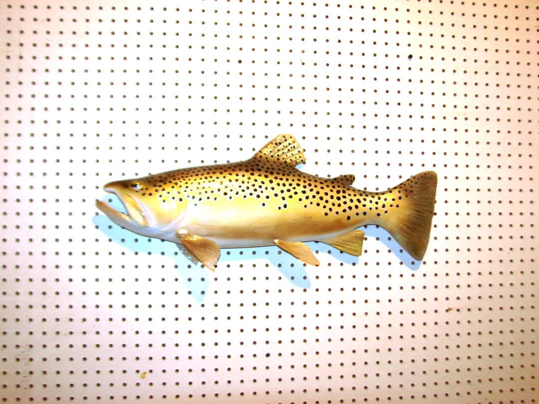 27" Brown Trout Hand Sculpted Carved Carving Wall Mount Man Cave Home ...
