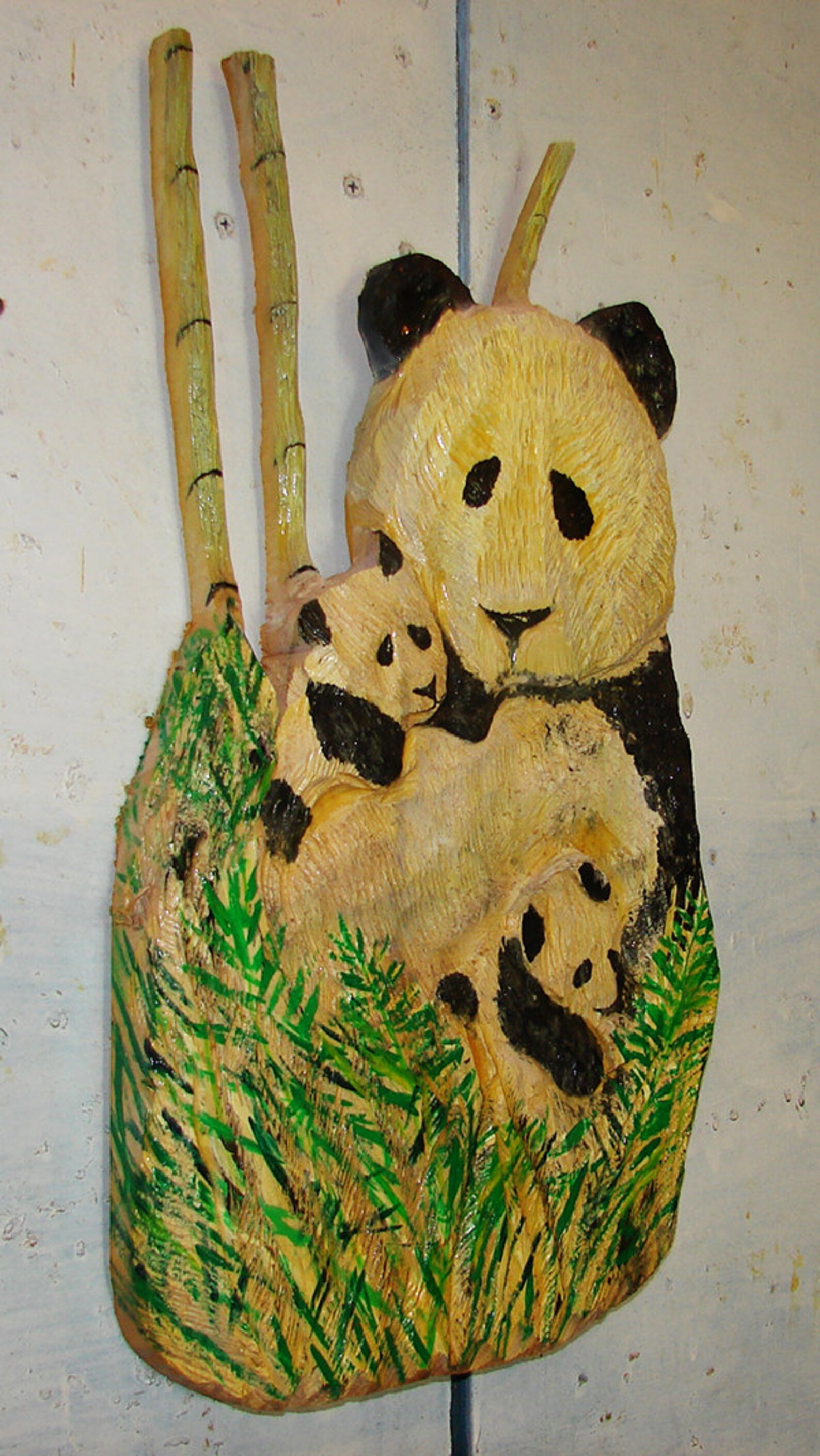 Chainsaw Carved Panda With Cubs in Bamboo - Etsy