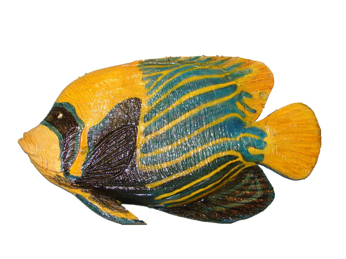 Emperor Angelfish Chainsaw Carving Regal Hand Carved Wooden Wall Mount ...