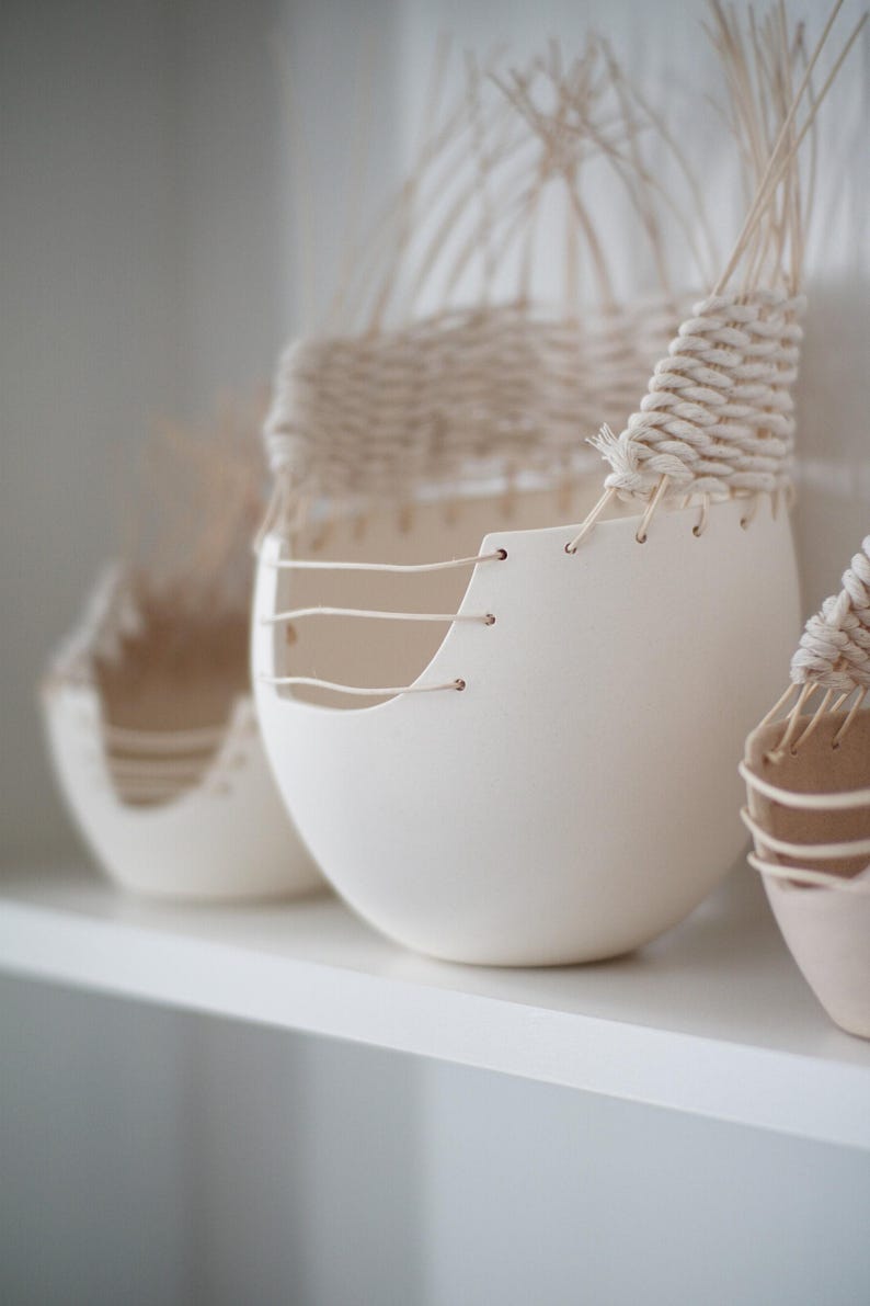 Woven Pottery Art Vessel Weaving Ceramic Art Organic Decor Wabi Sabi ...