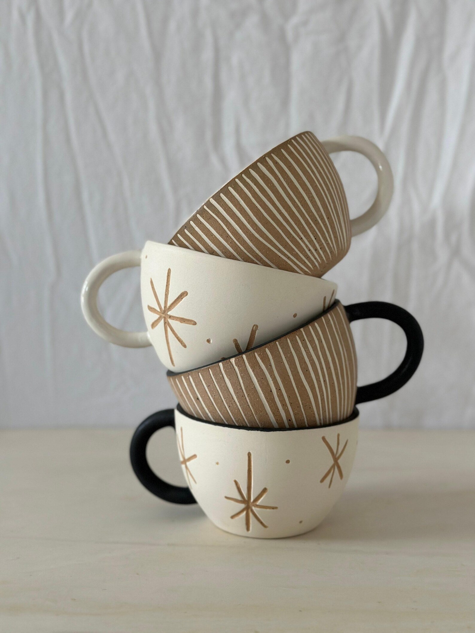 Star & Stripe Mugs Earthy Mugs Handmade Pottery Mugs Mugs for Her Boho ...