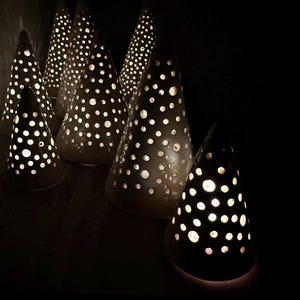 White Handmade Ceramic Tree Luminaries Holiday Trees Candle Lanterns ...
