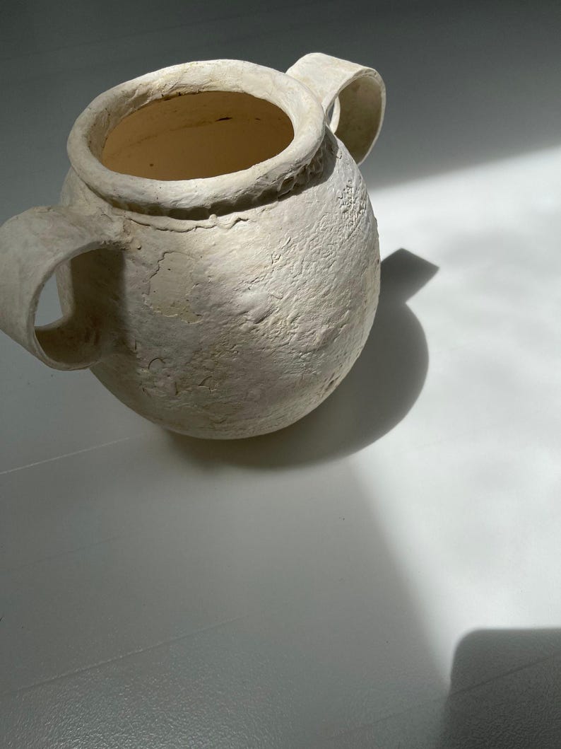 Ceramic Handled Vase | Handmade Round Pottery Vase | Neutral Rustic ...