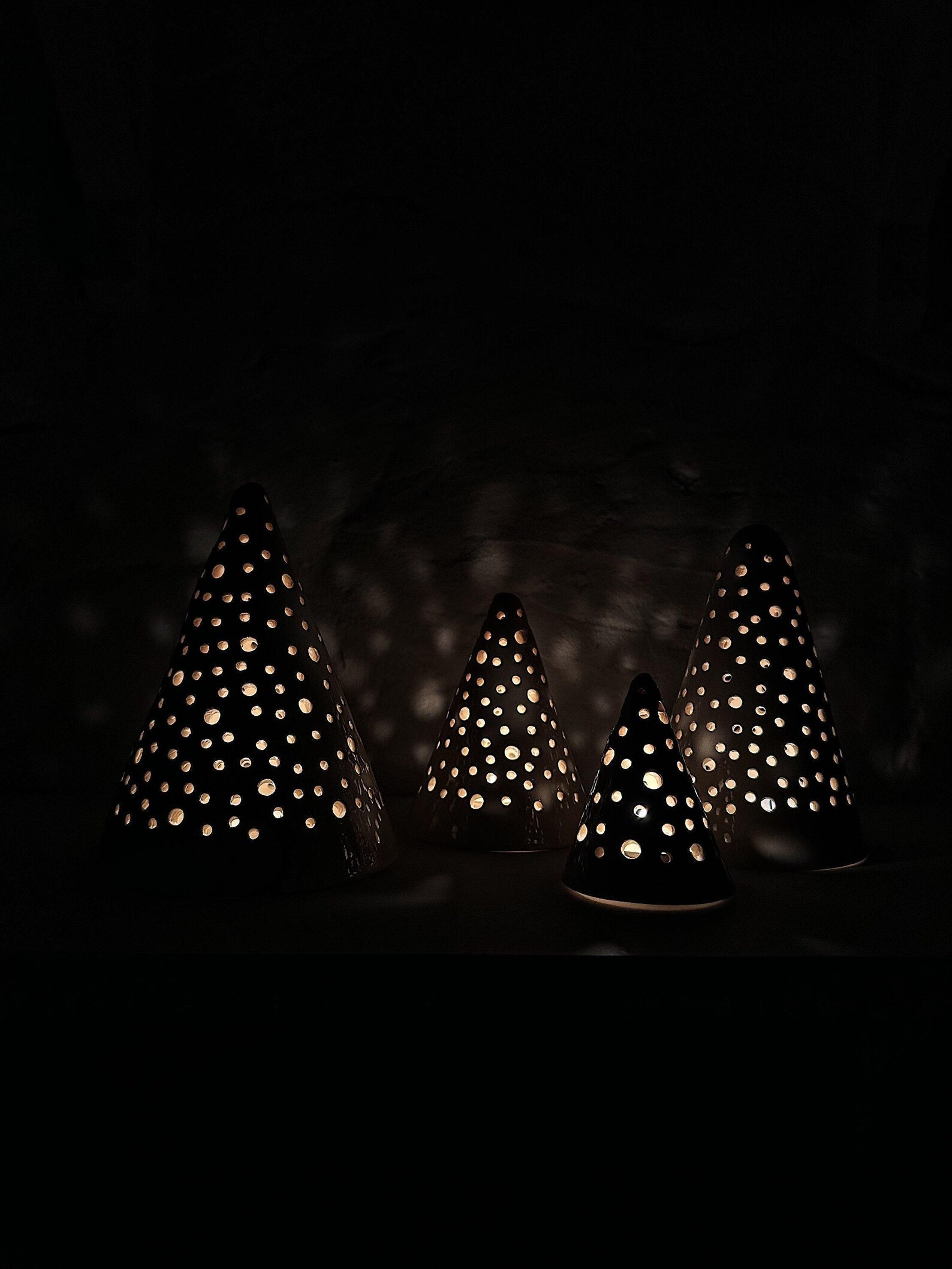 Handmade Ceramic Holiday Trees Candle Luminaries Tea Light Trees ...