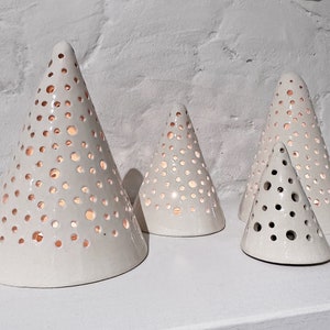 White Handmade Ceramic Tree Luminaries Holiday Trees Candle Lanterns ...