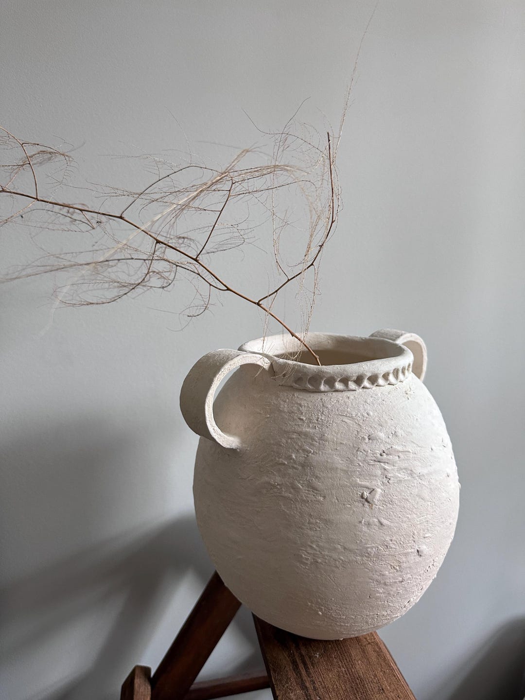 Ceramic Handled Vase | Handmade Round Pottery Vase | Neutral Rustic ...