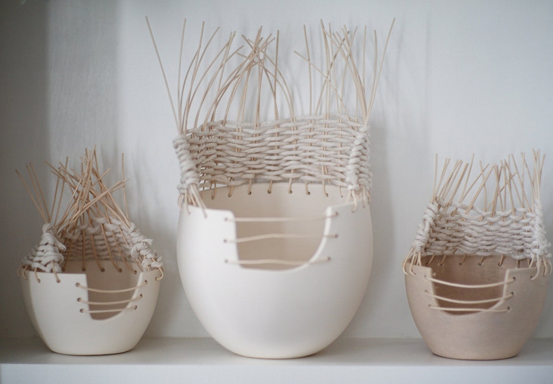 Woven Pottery Art Vessel Weaving Ceramic Art Organic Decor Wabi Sabi ...