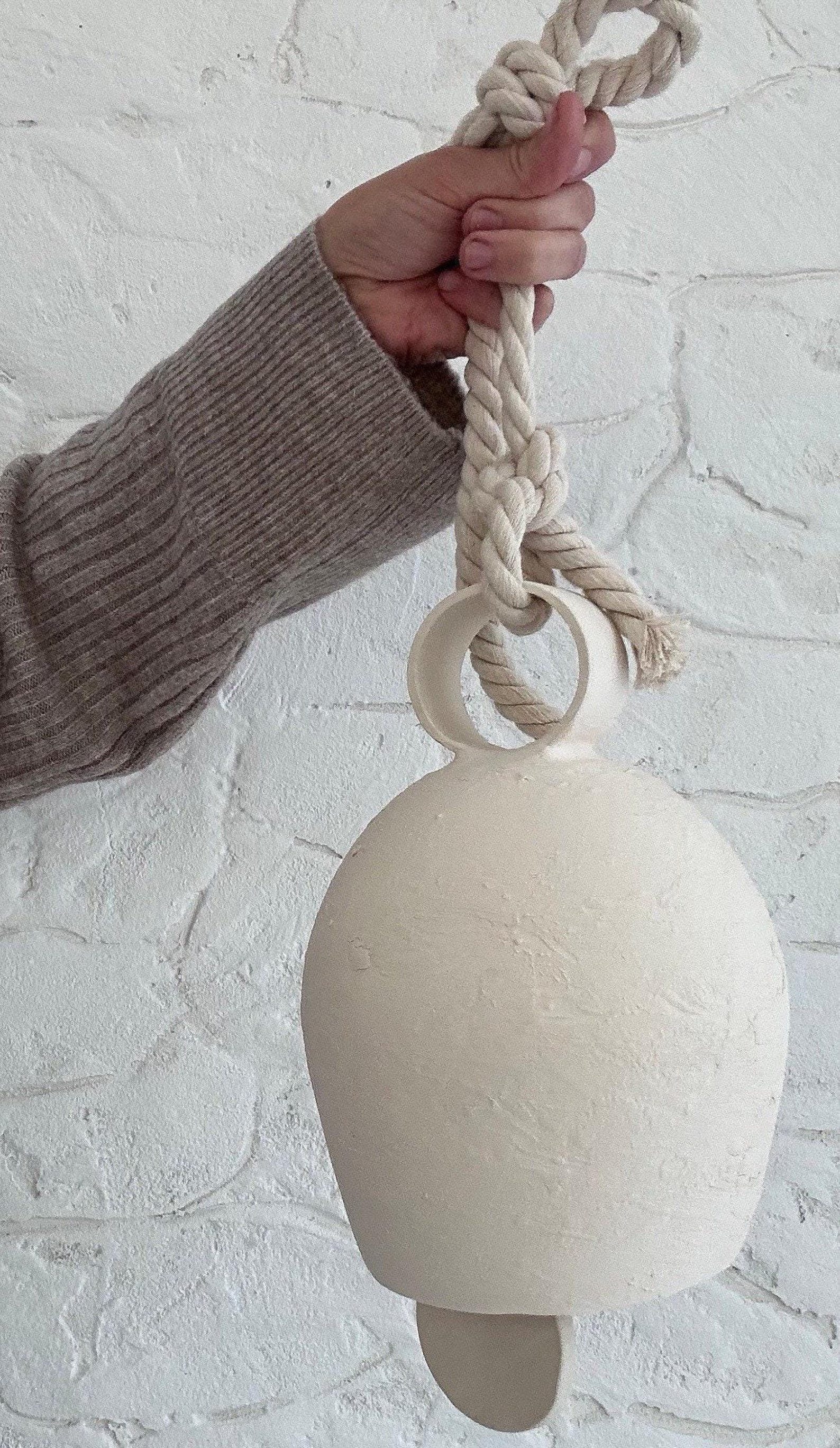 Handmade Ceramic Bell With Rope Hanger, Farmhouse Decor, Rustic Wind ...