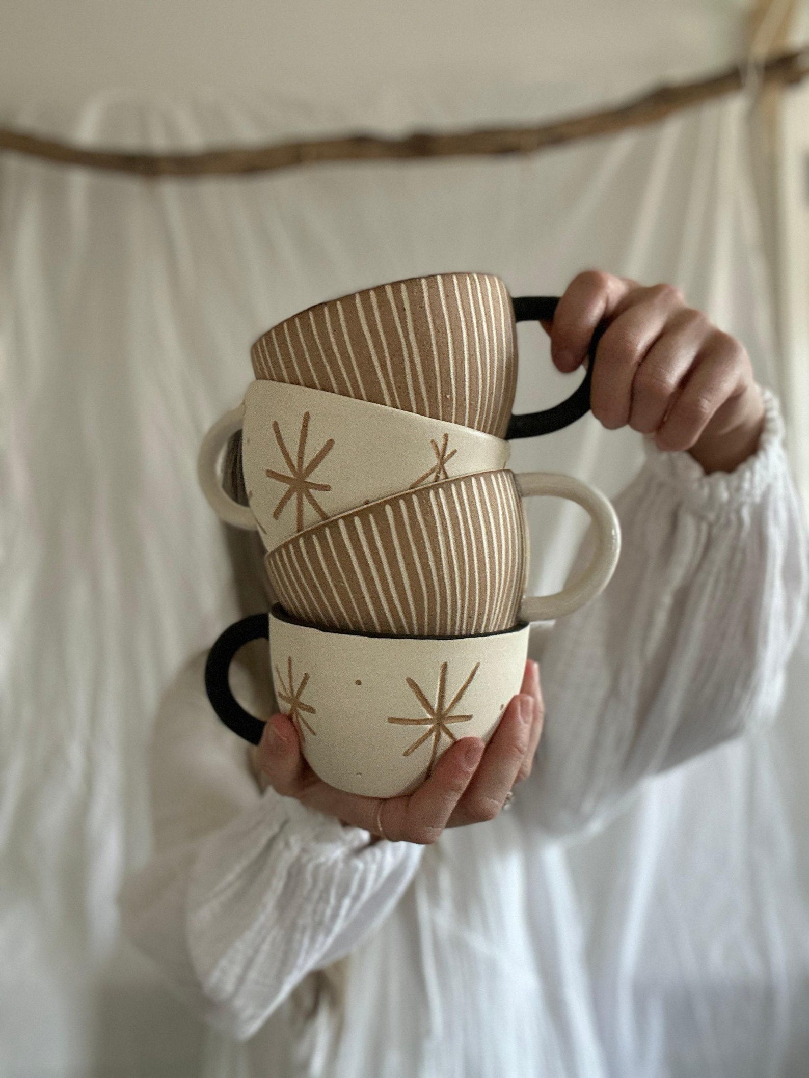 Star & Stripe Mugs Earthy Mugs Handmade Pottery Mugs Mugs for Her Boho ...