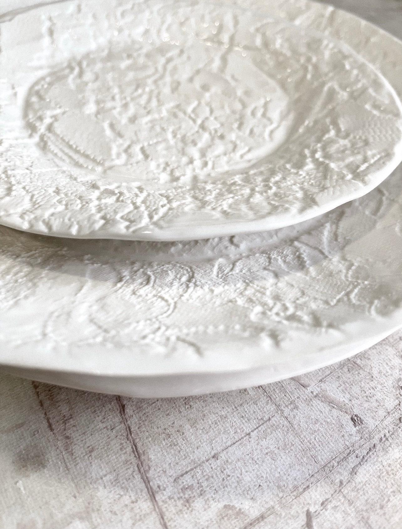 Heirloom Lace Dinnerware Farmhouse Dishes Vintage Style Plate Set Lead ...