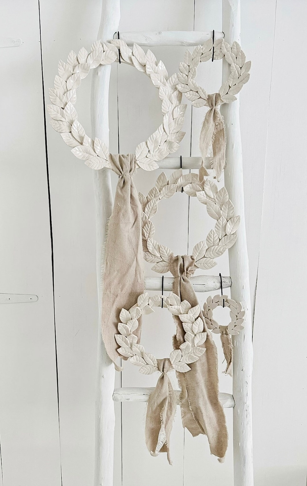 Handmade Ceramic Laurel Wreath White Pottery Wreath Cottage Holiday ...