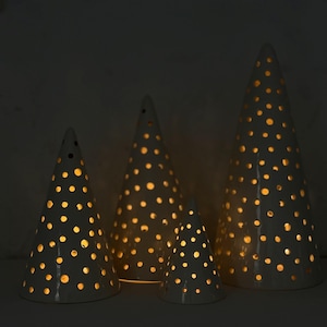 Handmade Ceramic Holiday Trees Candle Luminaries Tea Light Trees ...