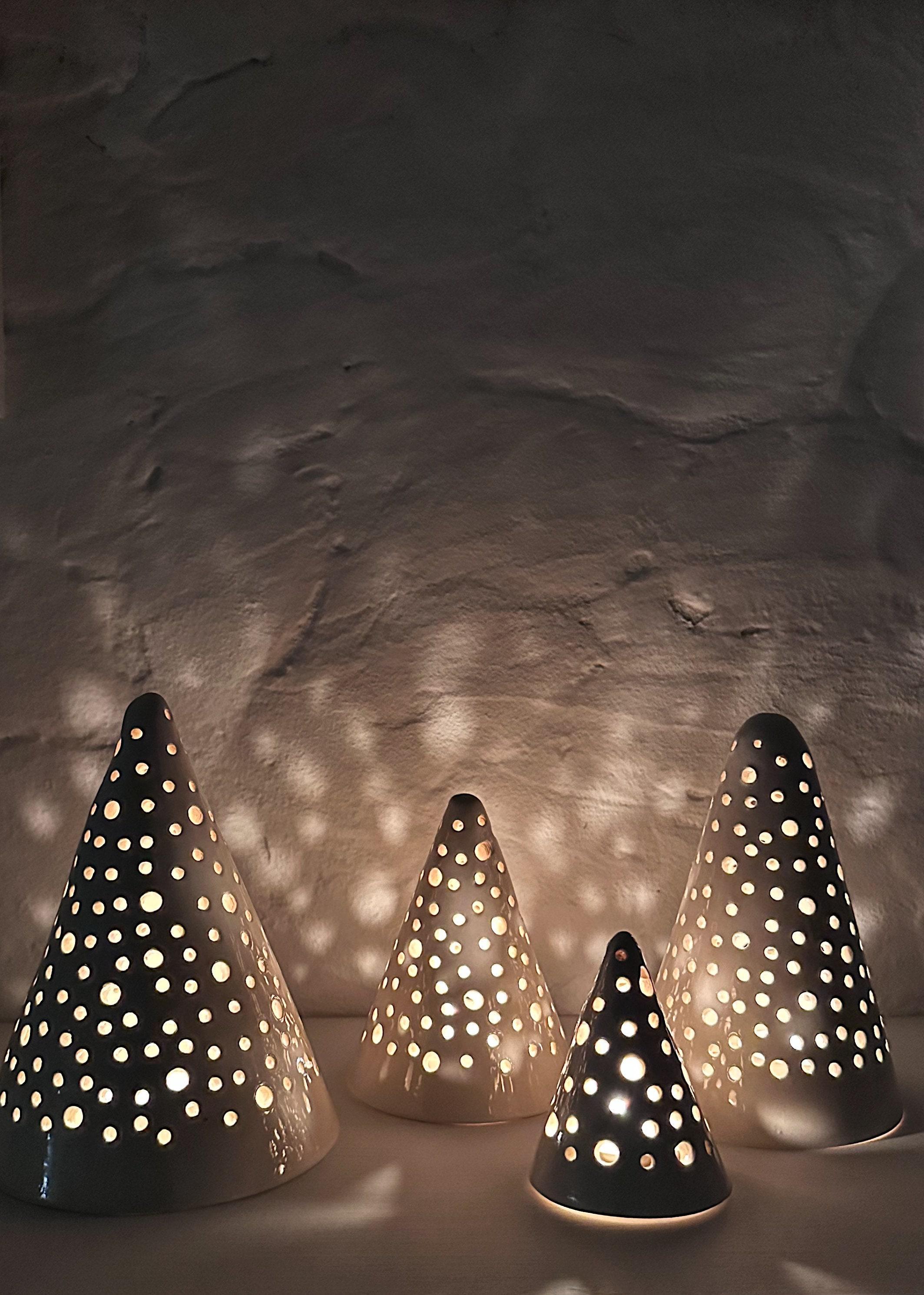 White Handmade Ceramic Tree Luminaries Holiday Trees Candle Lanterns ...