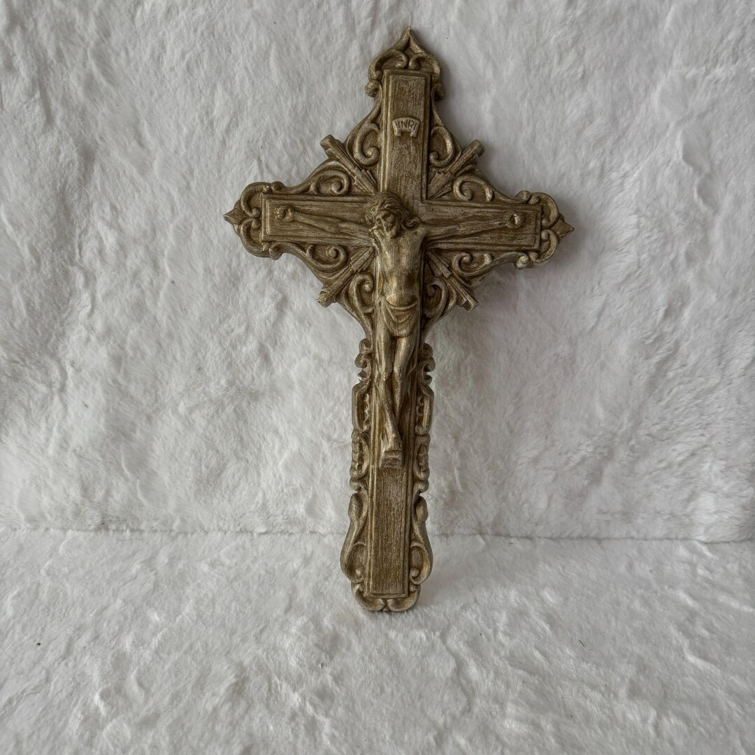 Vintage Ceramic Wall Crucifix With Intricate Scroll Design & Jesus ...
