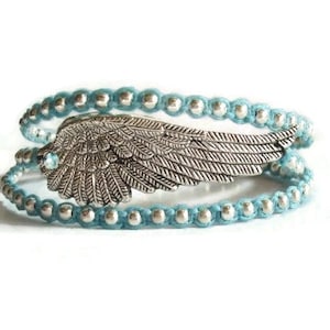 Turquoise Angel Wing Bracelet, Wrap Bracelet, Stack Bracelet, Wing ...