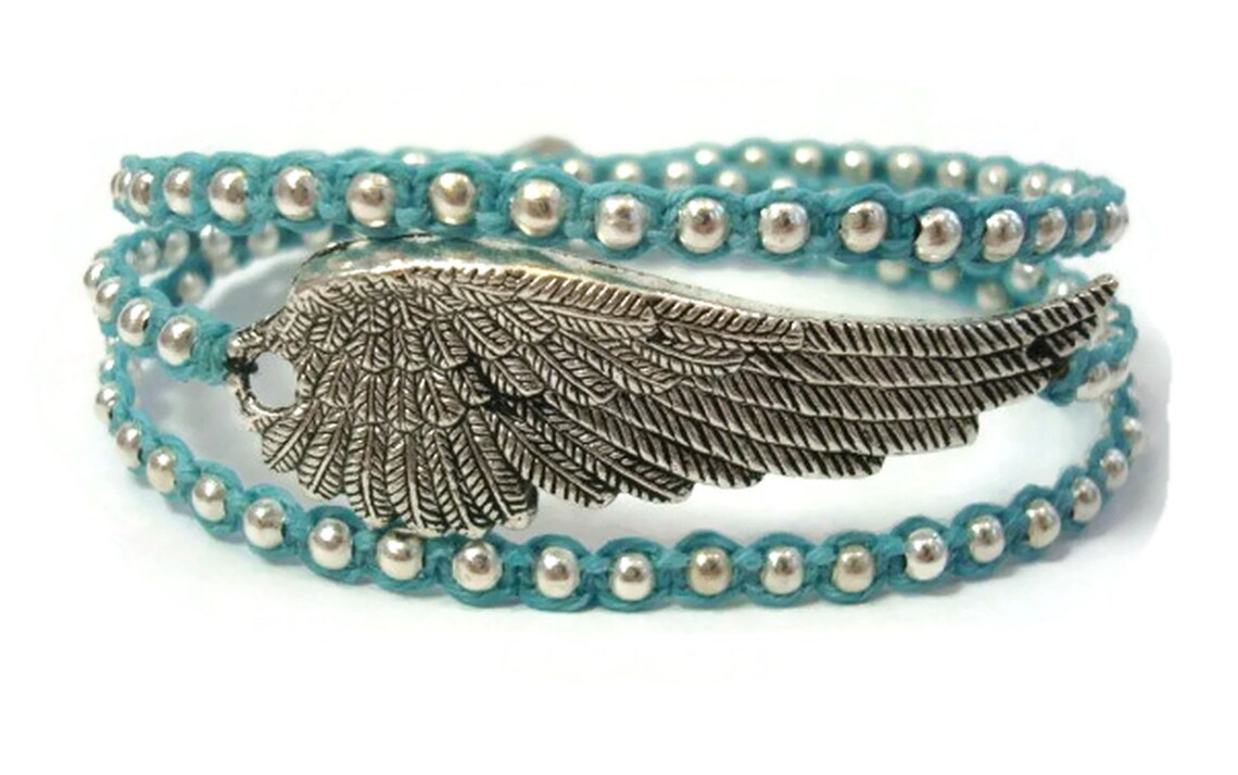 Turquoise Angel Wing Bracelet Wrap Bracelet Stack Bracelet | Etsy