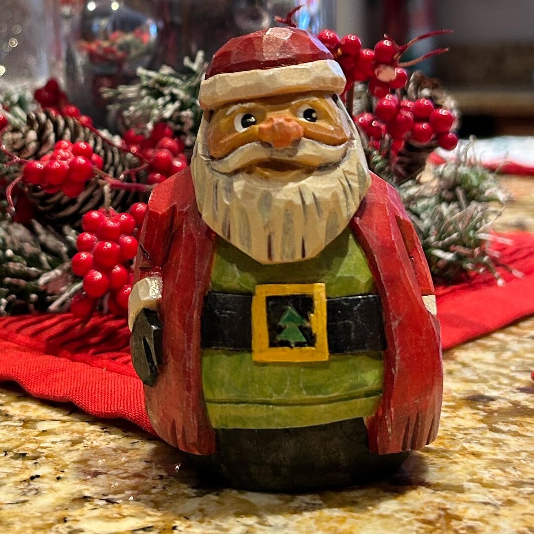 Hand Carved Flat Plane Style Santa Red - Etsy