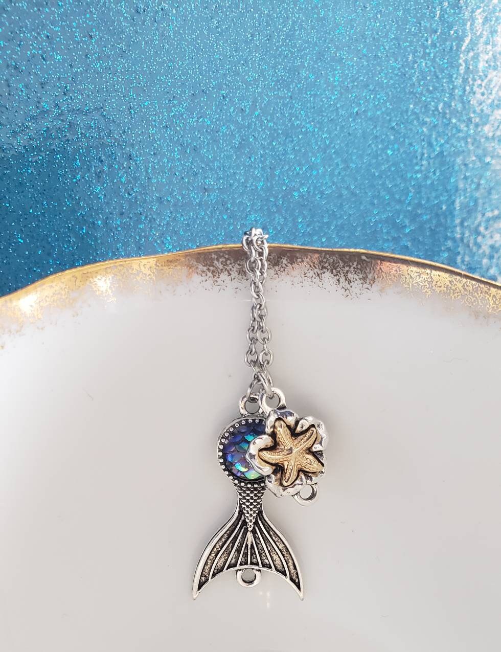 Mermaid tail necklace with starfish charm and mermaid tail | Etsy