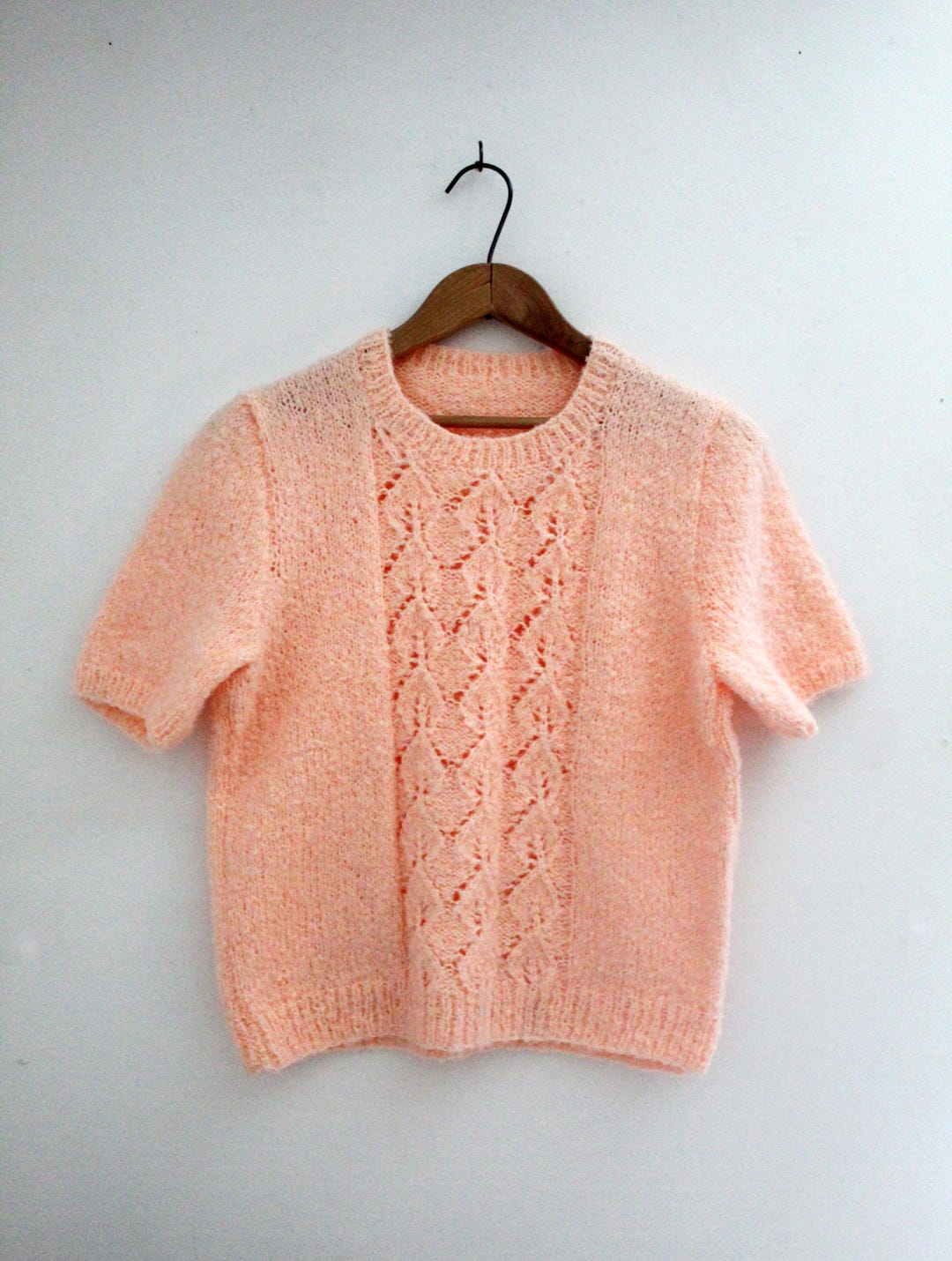 Fuzzy Peach Knit Short Sleeve Sweater Top - Etsy