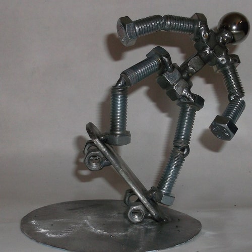 Fisherman Angler Metal Bolt Figurine Upcycled Art - Etsy