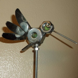 Green Humming Bird, Miniature Welded Metal Sculpture, Garden Stake, up ...