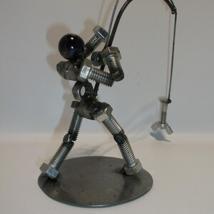 Fisherman, Angler, Metal Bolt Figurine, Upcycled Art - Etsy